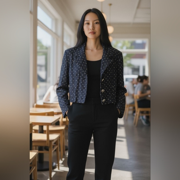 Jackets & Coats | Dawn Joy Deepcblue Polka Dot Blazer | Poshmark